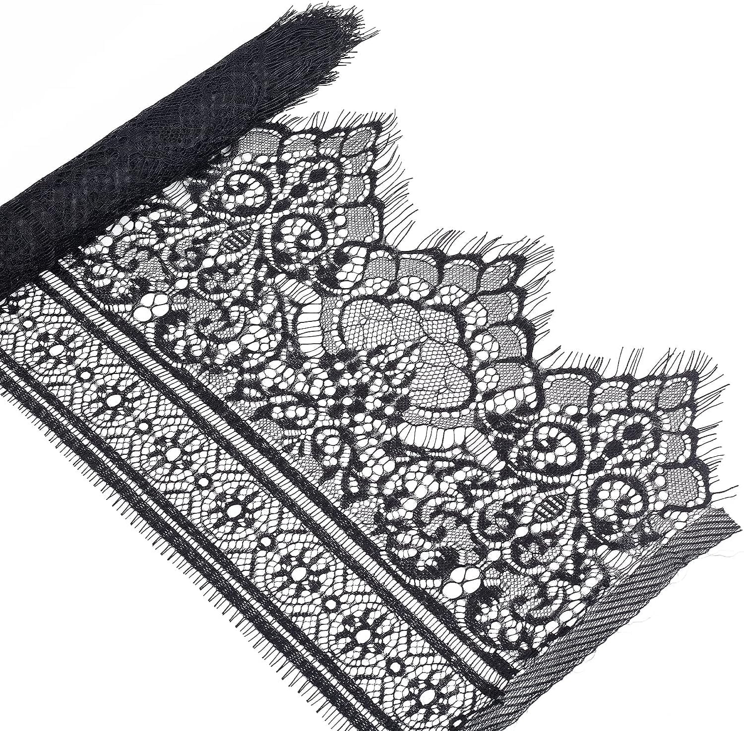 3.3 Yards Black Lace Trim 9.8 Inches Floral Eyelash Lace Ribbon with ...