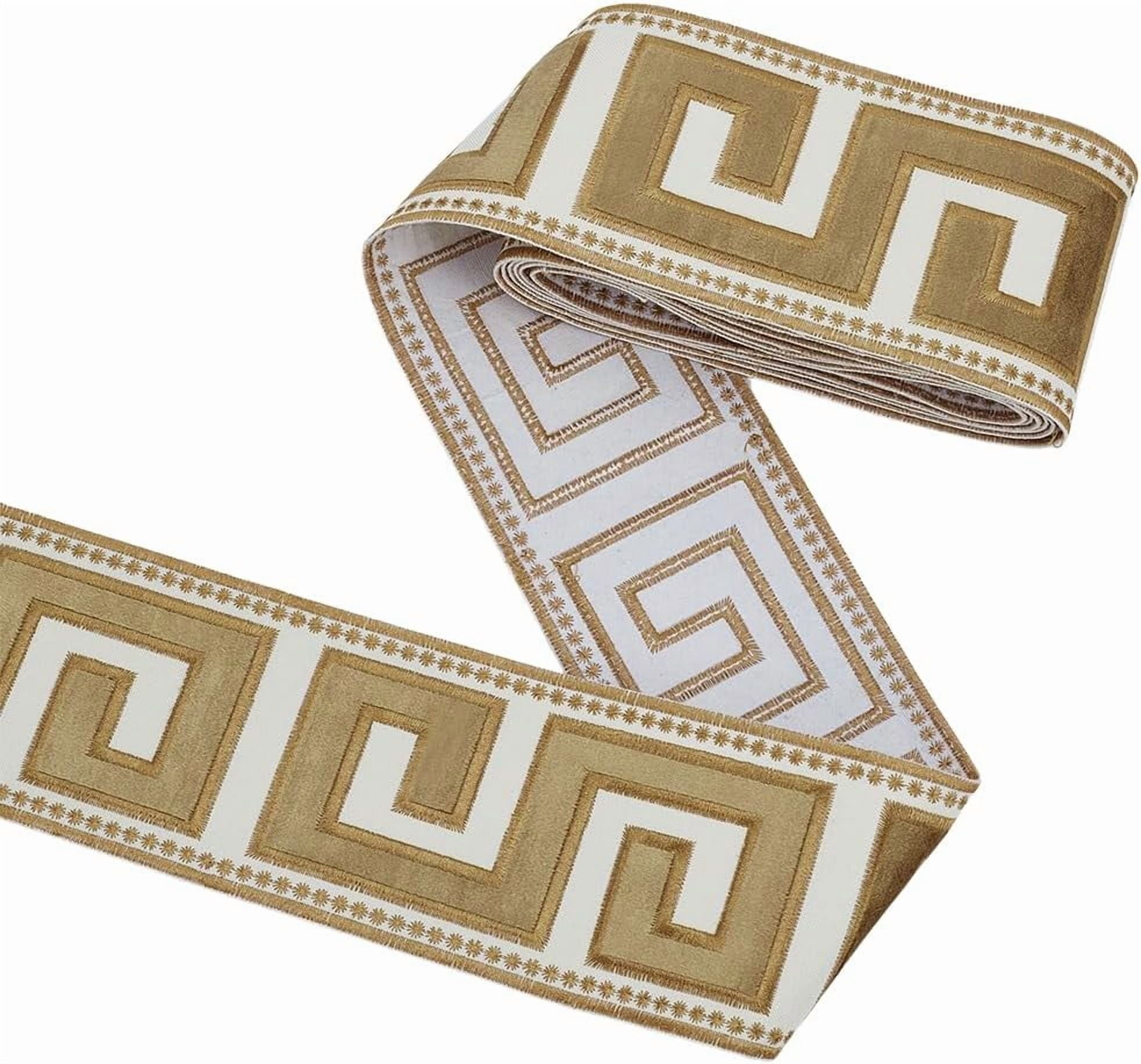3.3 Yards Embroidered Drapery Trim 3-3/4 inch Wide Grid Curtain Ribbon ...