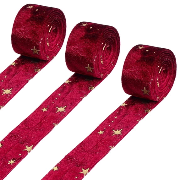 3.3 Yards Star Velvet Ribbon 1 Inch Wide Dark Red Double Faced Craft ...