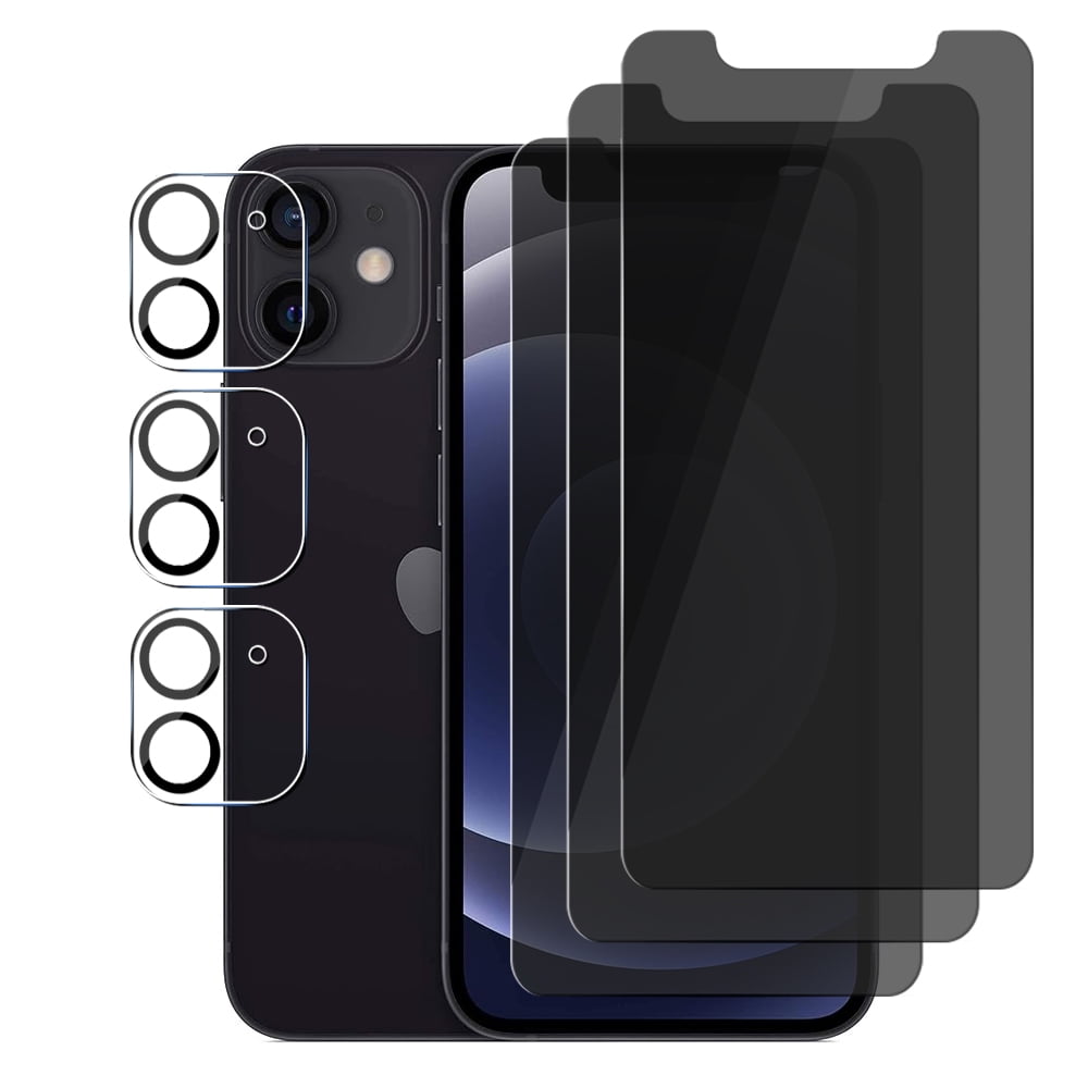 "iPhone 12 Mini (5.4"") 3-Pack Anti-Spy Tempered Glass & Camera Lens ...