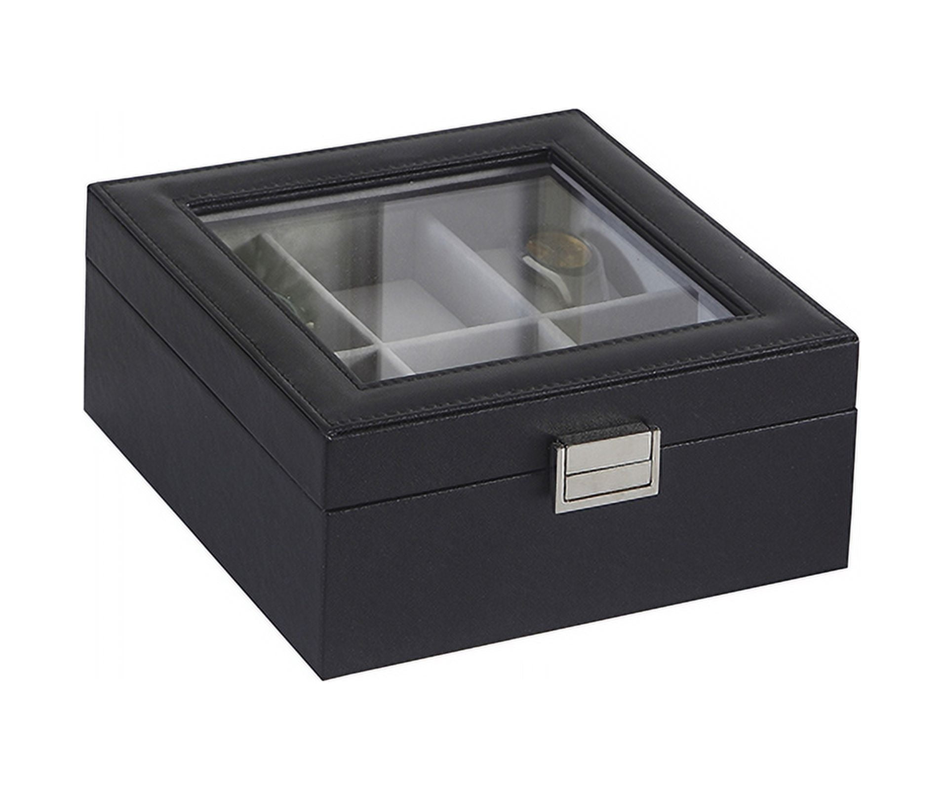 7.8" Long Tempered Glass and Leather 6-Slot Watch Display Case, Black ...