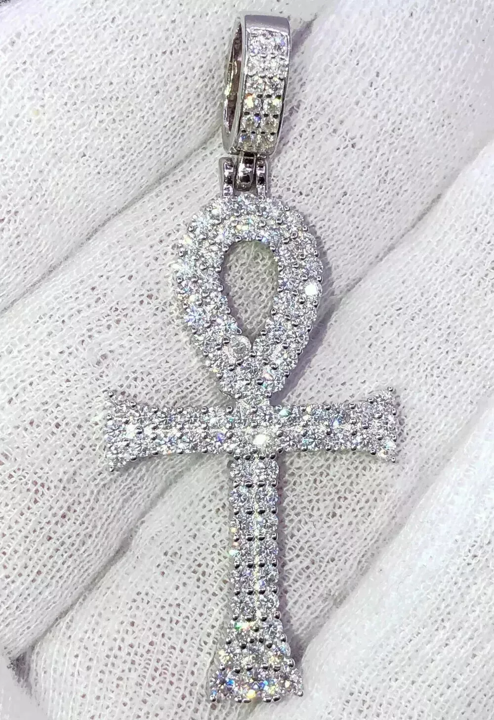 3.30Ct Round Cut Lab Created Diamond Ankh Cross Pendant 14k White Gold ...