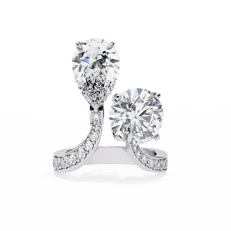 3.34 CT Pear Cut Lab Grown Diamond Two Stone Wedding Ring, Bypass ...