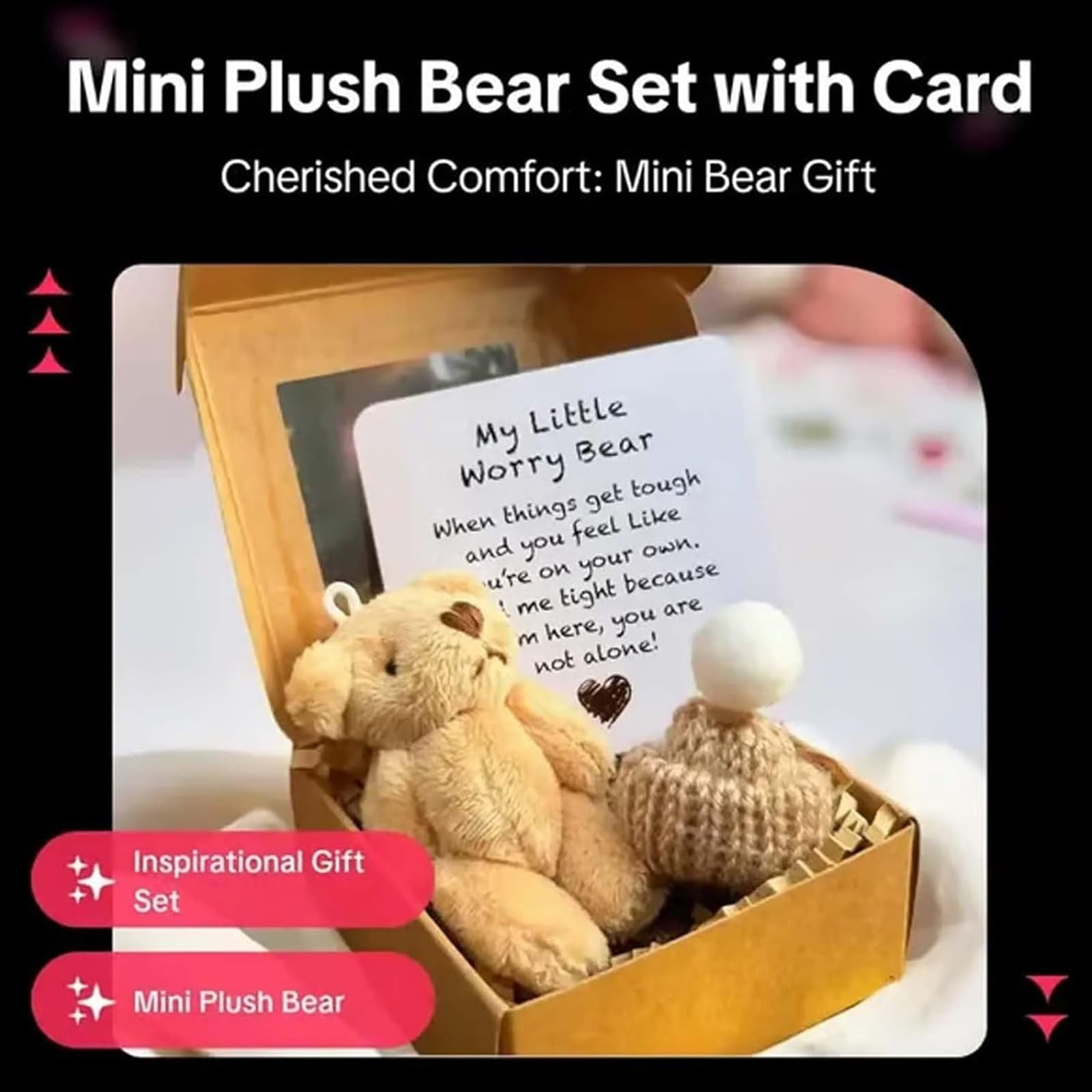 3.35" Mini Worry Bear, Little Bear in a Box with Hug Note, Cute Bear Plush Hug in a Box ...