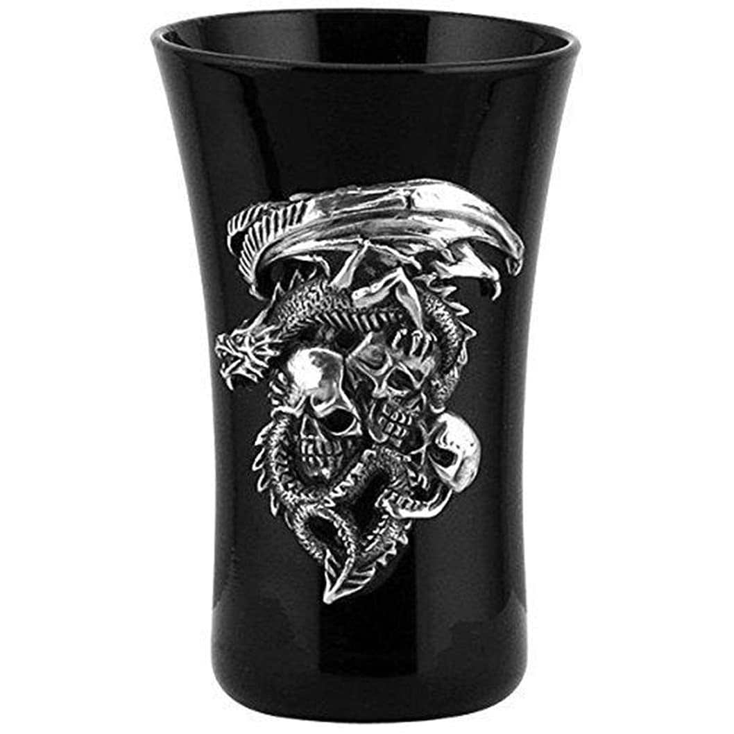 3.38 Inch Dragon and Three Skulls Shot Glass, Black and Silver Color ...