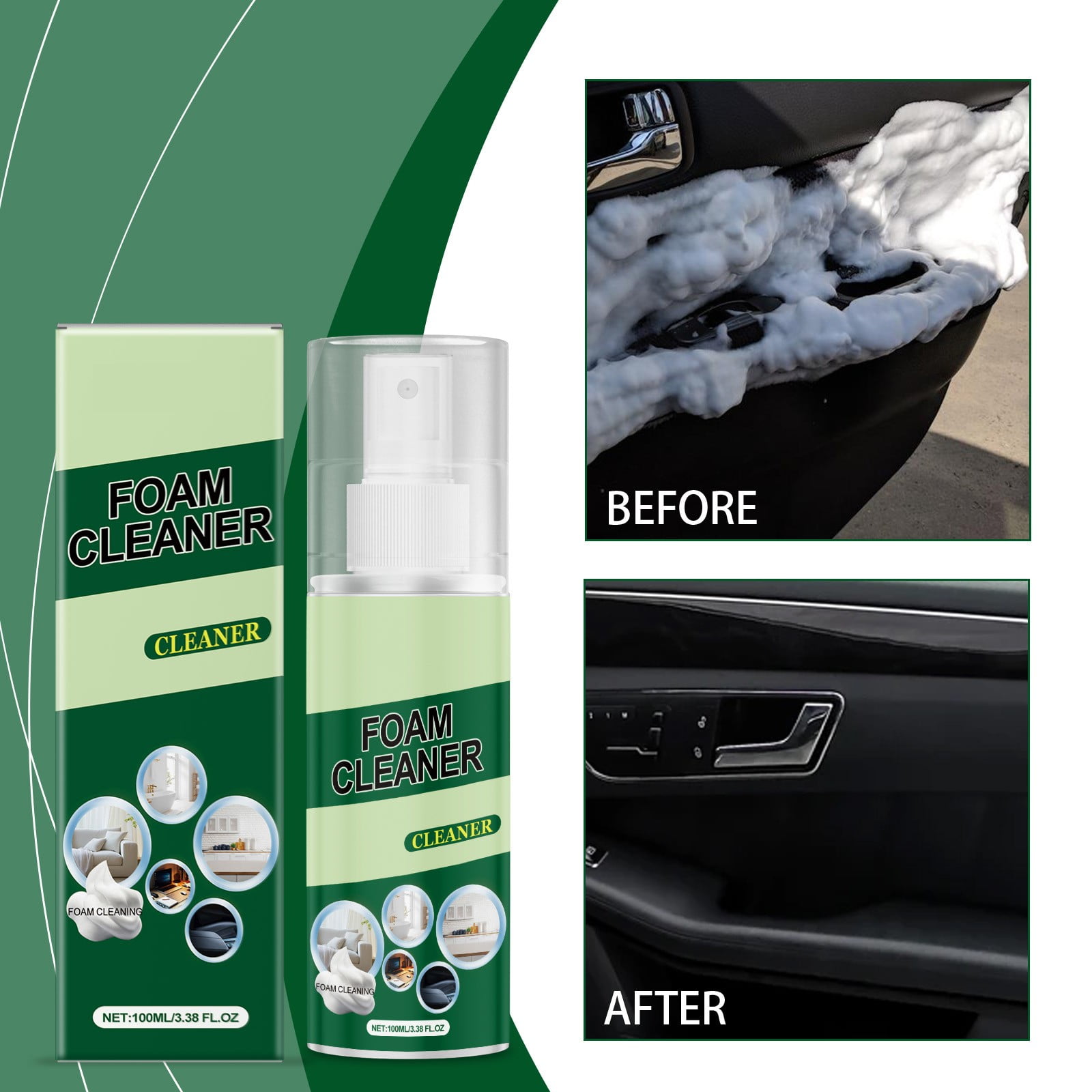 3.38fl.oz Effective Car Interior Cleaner, Multipurpose Foam Cleaner for ...