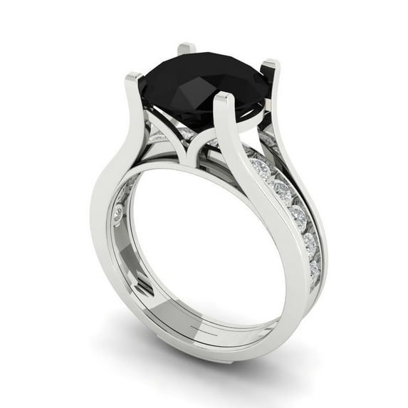 3.39 ct Brilliant Round Cut Natural Onyx 18K White Gold Solitaire with ...