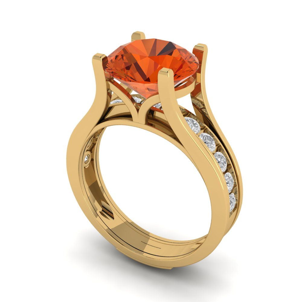 3.39 ct Brilliant Round Cut Red Zircon 18K Yellow Gold Solitaire with ...