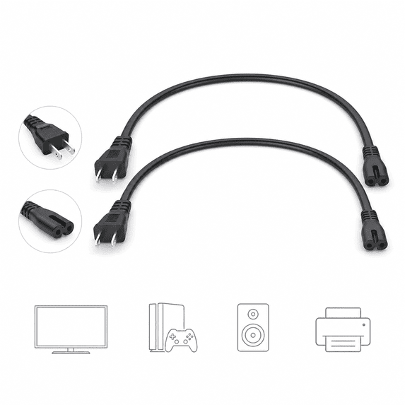 3.3FT 2 Prong AC Power Cord Replacement, 18AWG Figure 8 IEC C7 Power ...