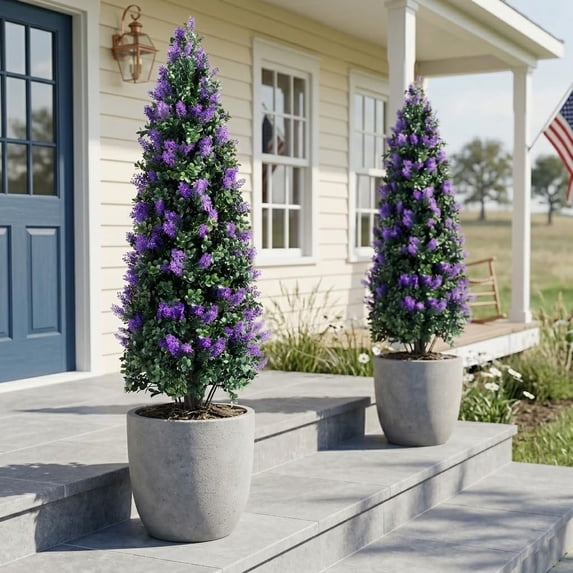 3.3FT Artificial Lavender Topiary Trees Set of 2 with Spike, Bushes ...