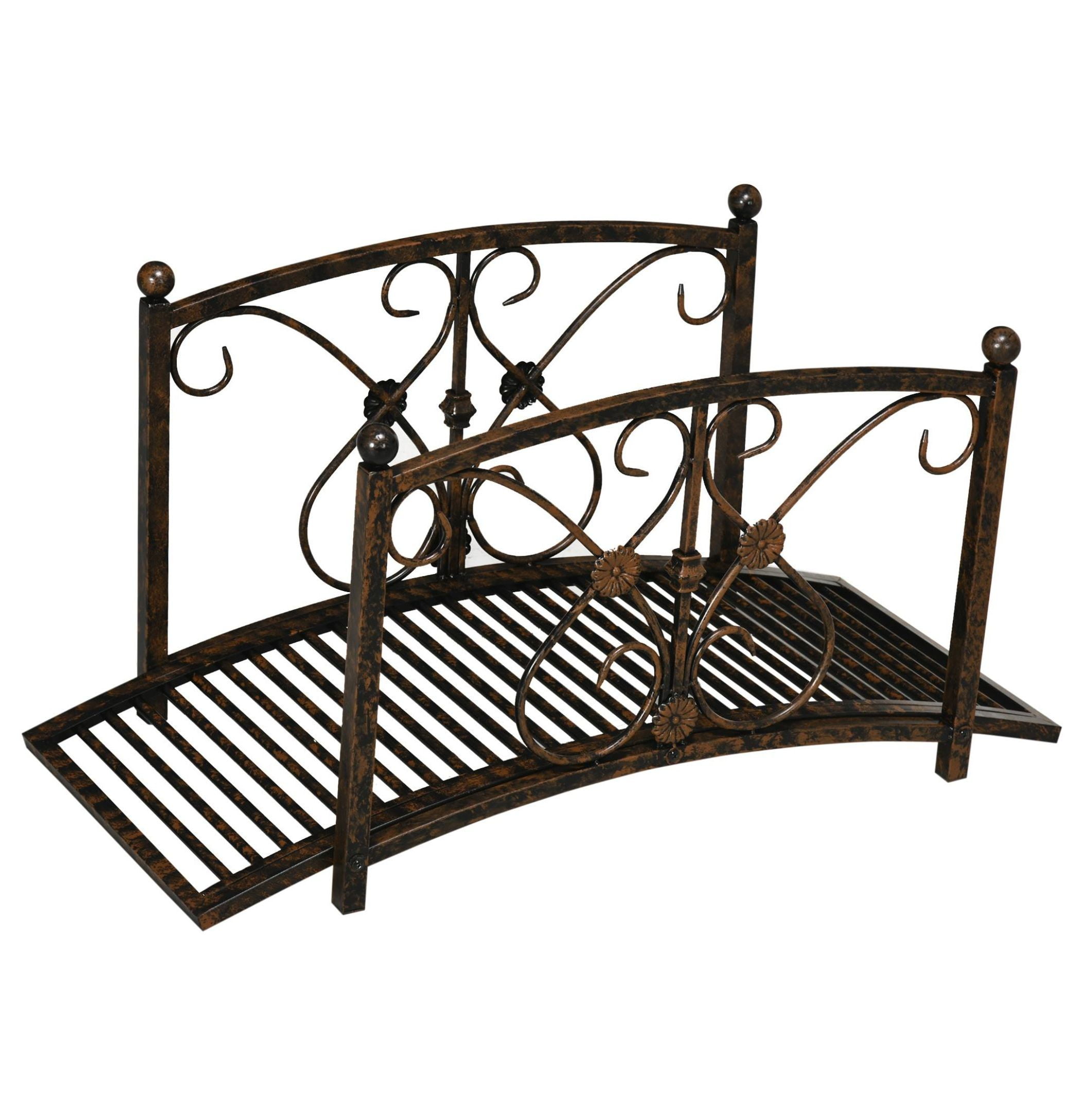 3.3FT Metal Garden Bridge - Decorative Arch Footbridge with Rails, Rust ...