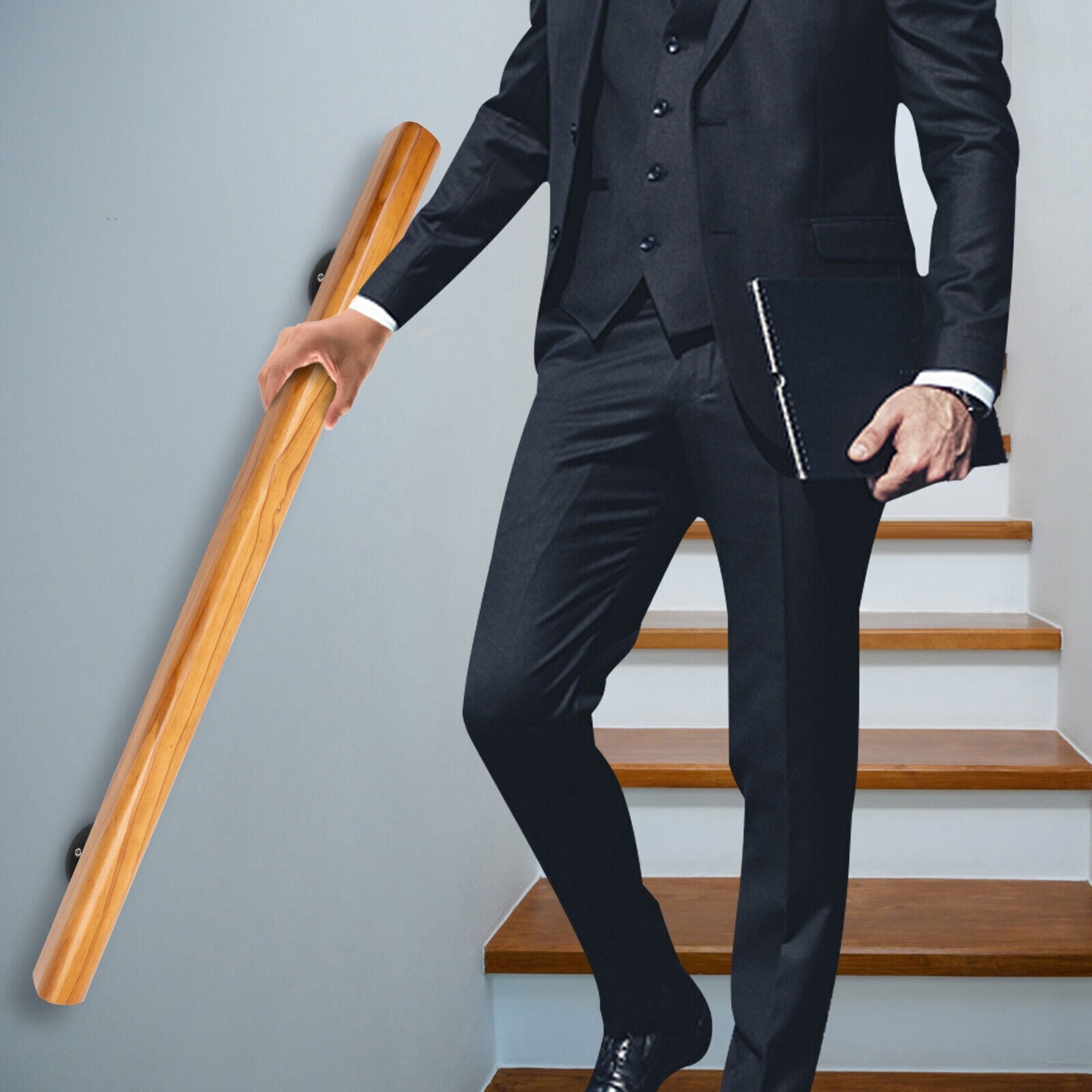 3.3FT Modern Wood Handrail Stair Railing Wall-Mounted Hand Rail for ...