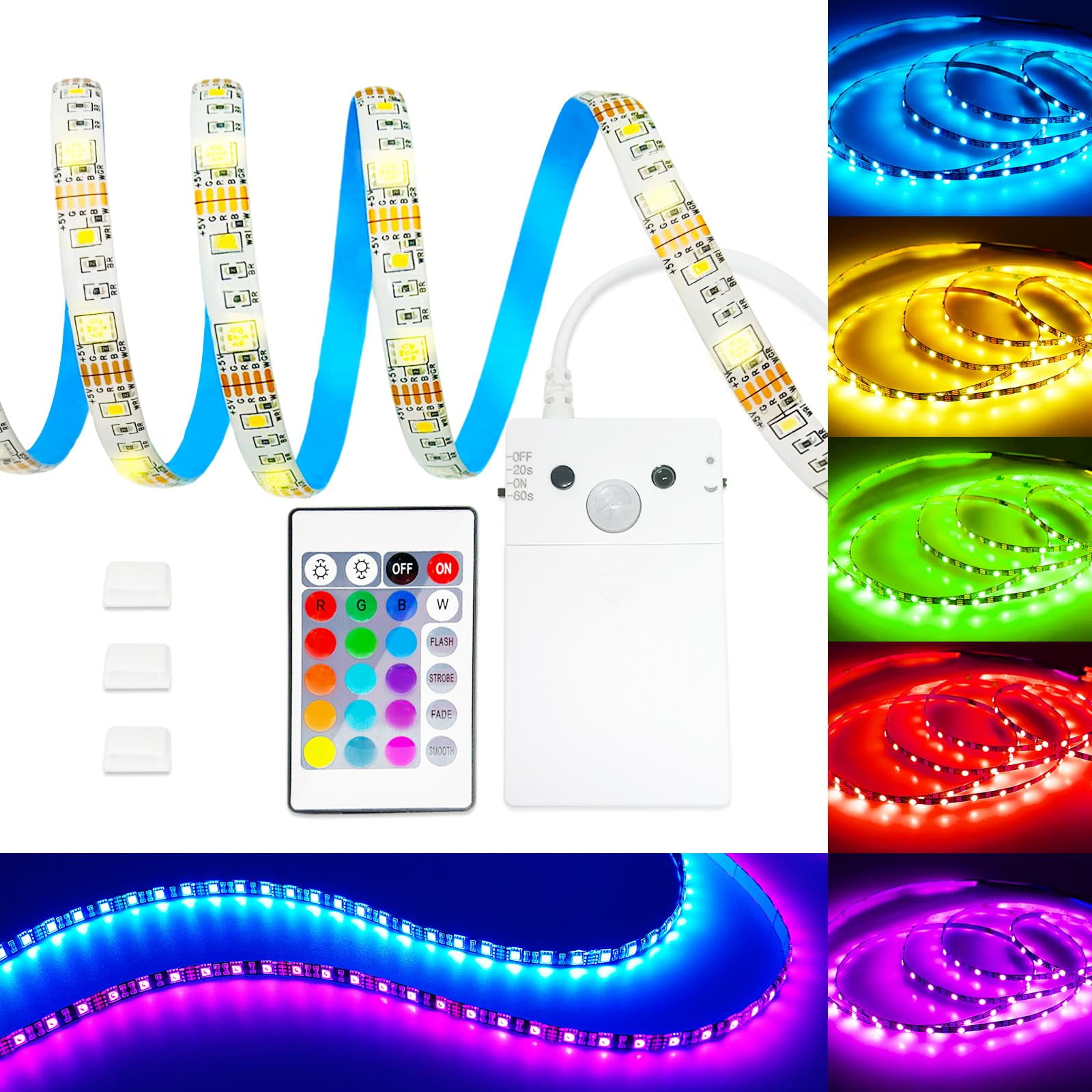 3.3FT Motion Sensor LED Strip Lights with Remote/4Mode, RGB & Warm ...