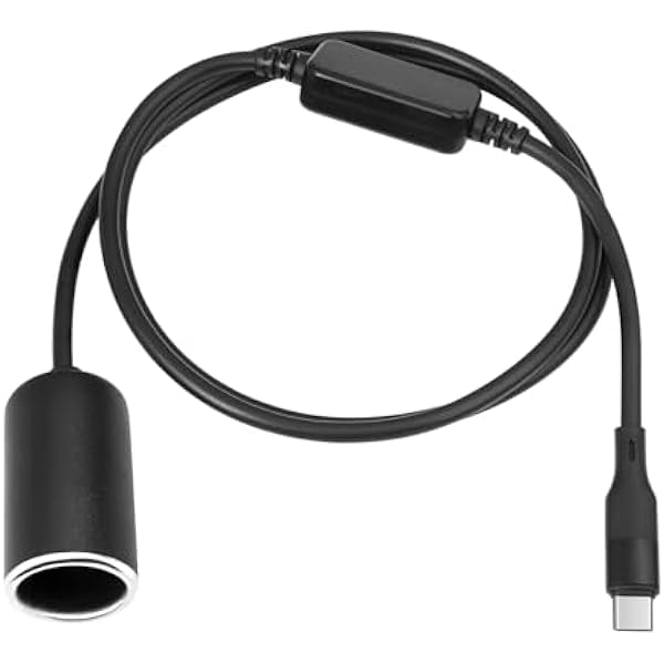 3.3Feet USB C Male to 12V Car Cigarette Lighter Socket Female Converter Cable,18W USB C to ...
