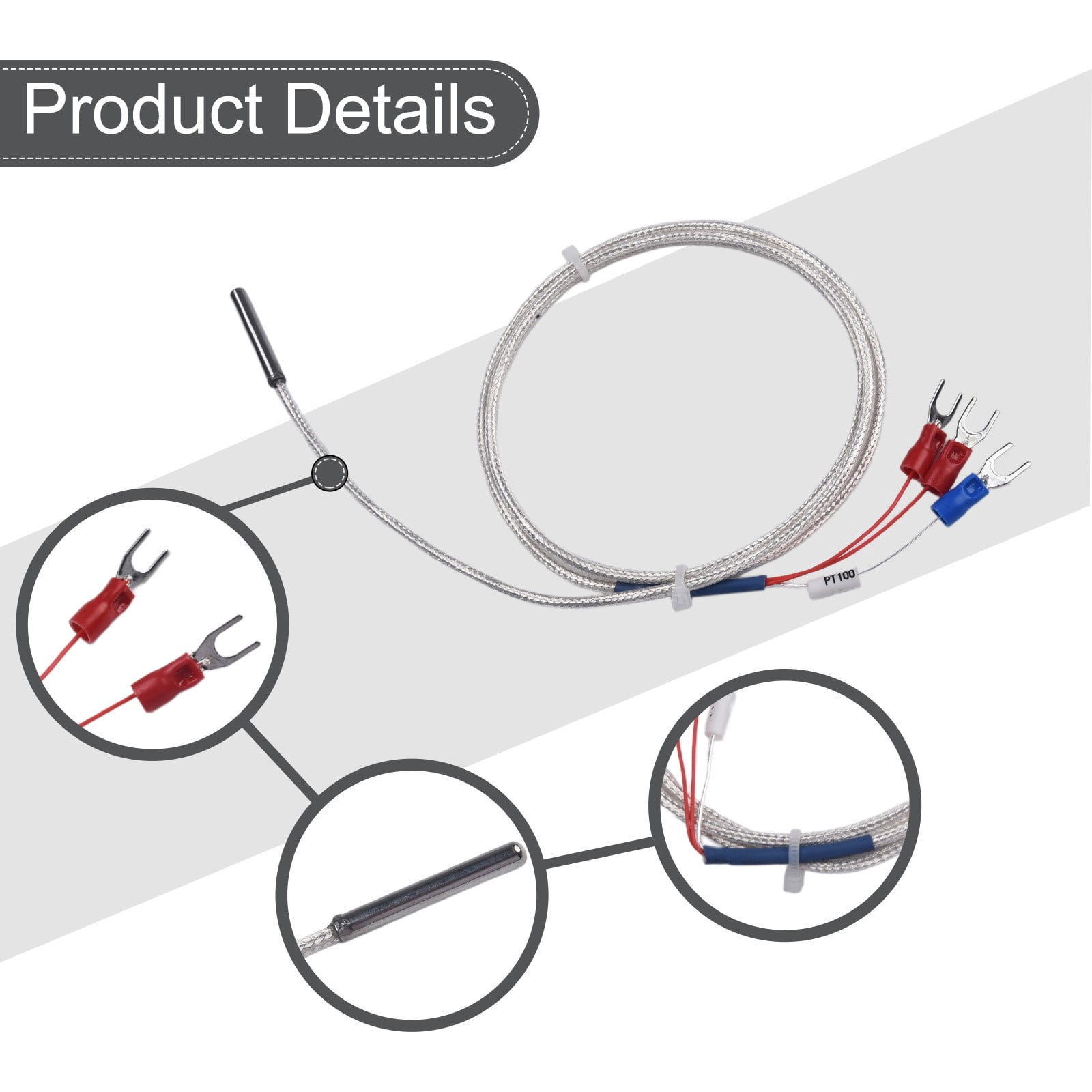3.3Ft Pt100 Temperature Sensor Probe 3 Wires Cable Thermocouple ...