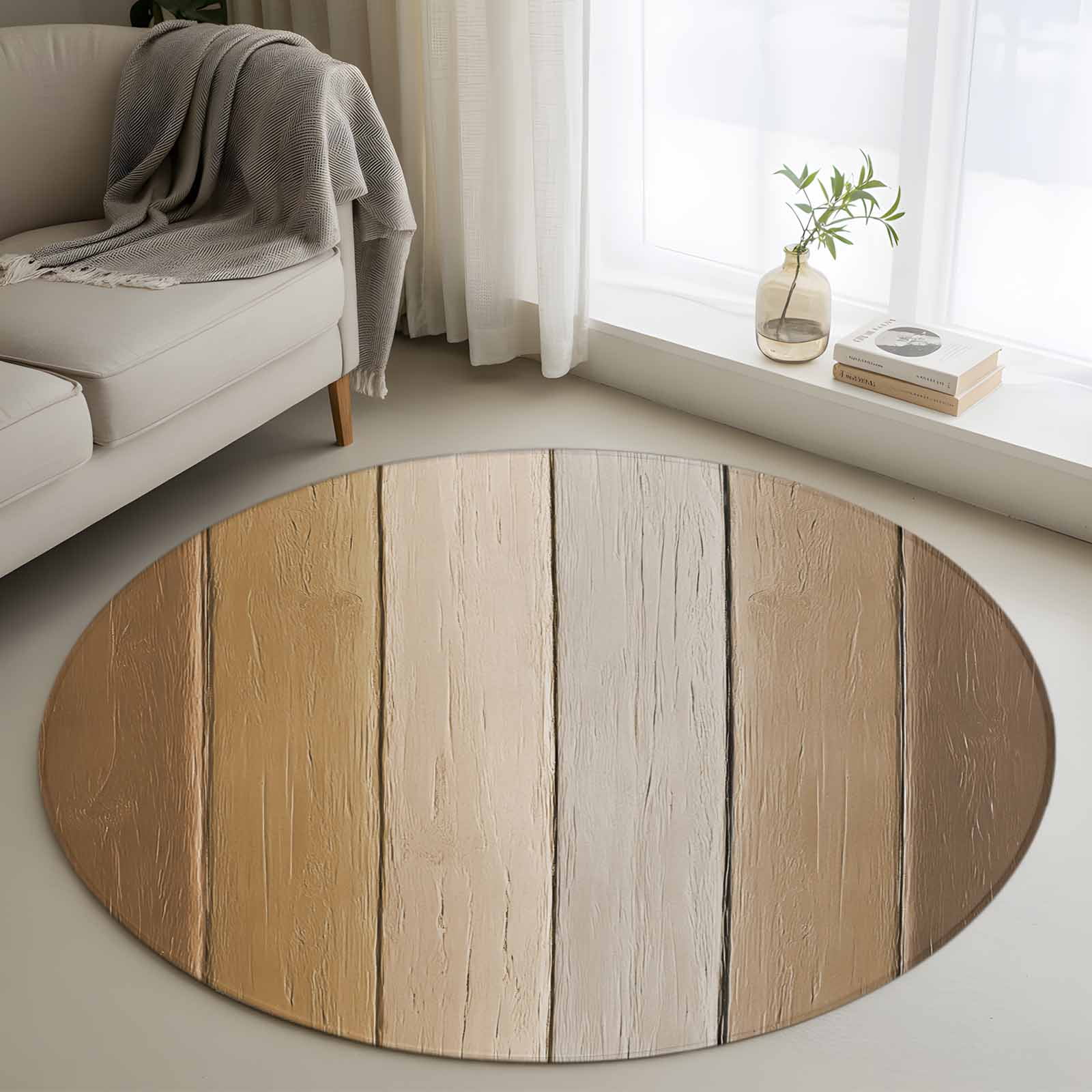 3.3Ft Round Rug, Brown Ombre Non-Skid Rubber Backing Large Area Rugs ...