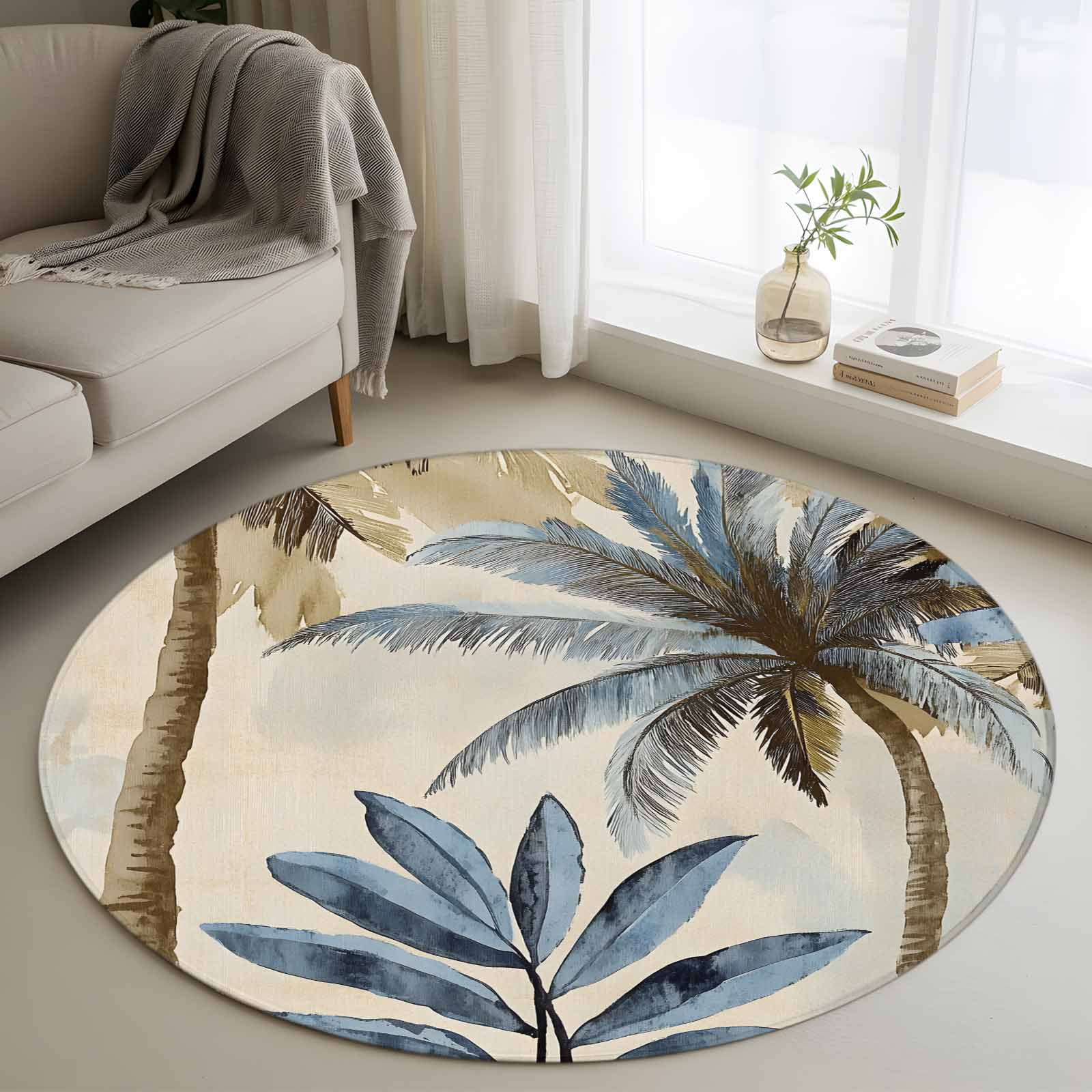 3.3Ft Round Rug, Palm Trees Non-Skid Rubber Backing Large Area Rugs ...