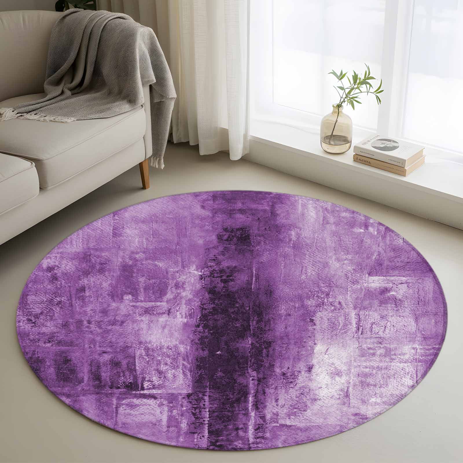 3.3Ft Round Rug, Purple Non-Skid Rubber Backing Large Area Rugs ...