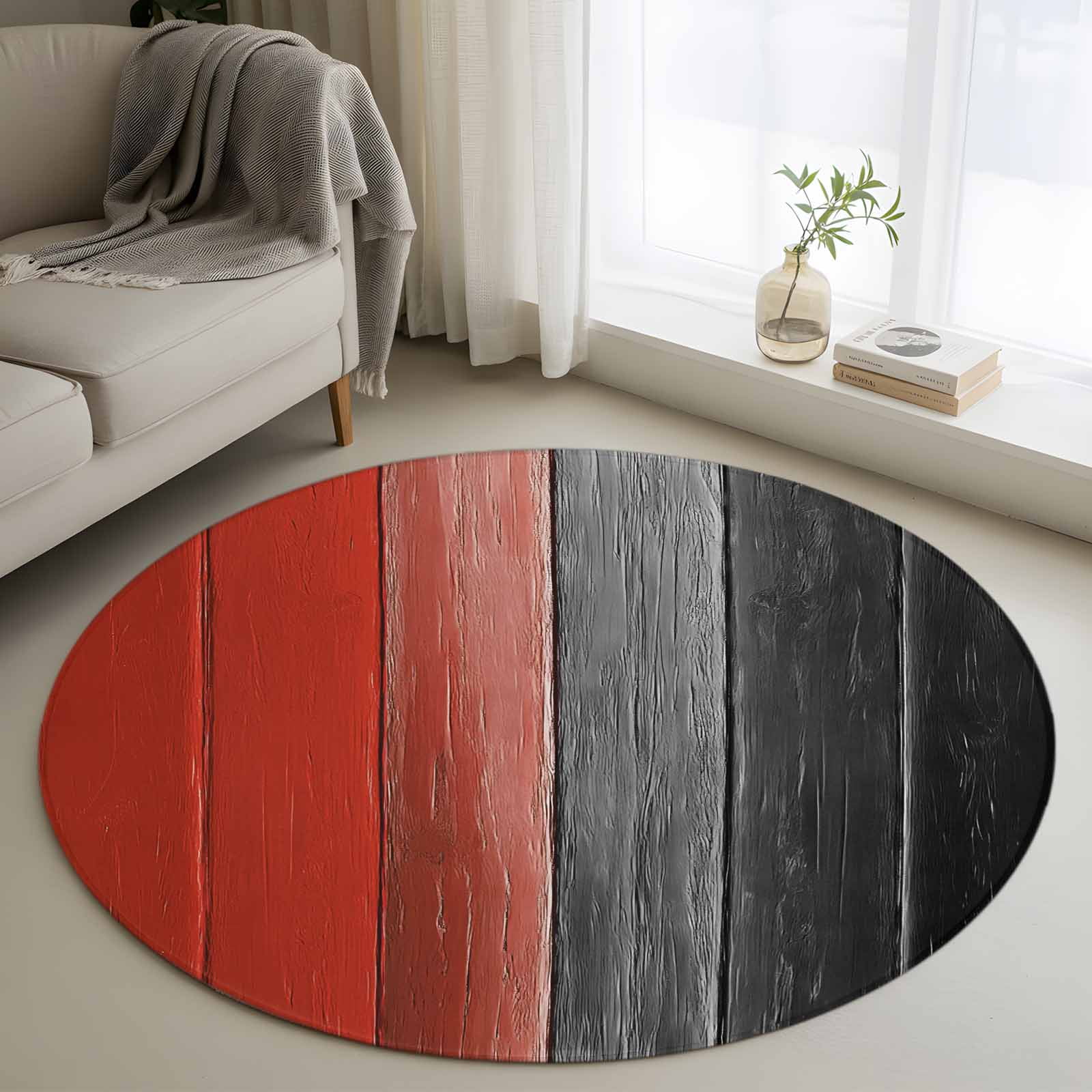 3.3Ft Round Rug, Red Black Ombre Non-Skid Rubber Backing Large Area ...
