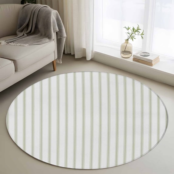 3.3Ft Round Rug, Sage Green Striped Non-Skid Rubber Backing Large Area ...