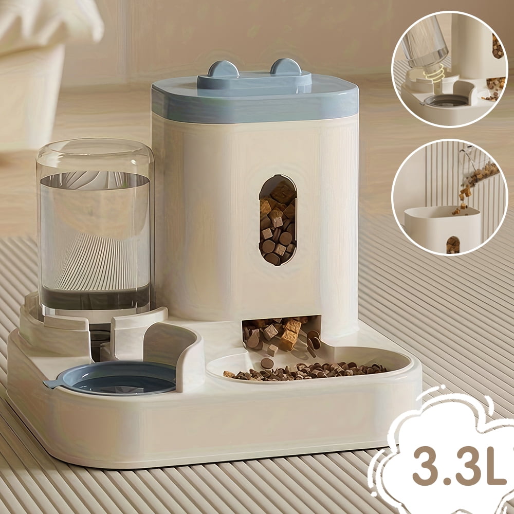 3.3L 2-in-1 Automatic Cat Feeder and Gravity Drinker Set - Food-Grade ...
