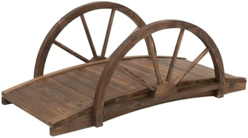 3.3ft Arched Wooden Garden Bridge with Half-Wheel Style Railings for ...