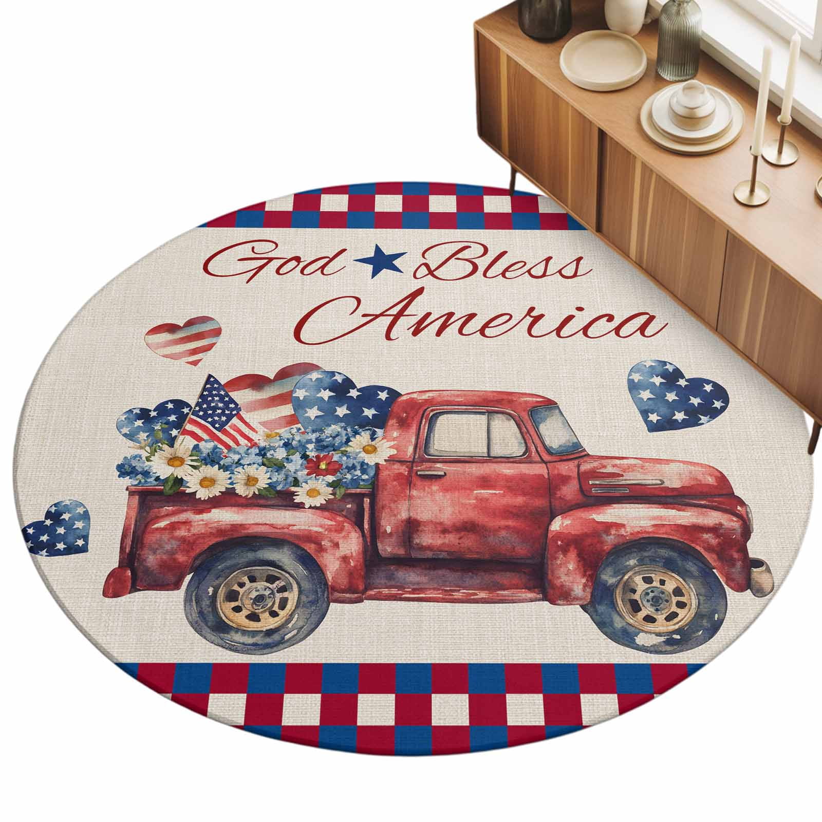 3.3ft Round Rug 4th of July Truck Area Rugs for Living Room Bedroom ...