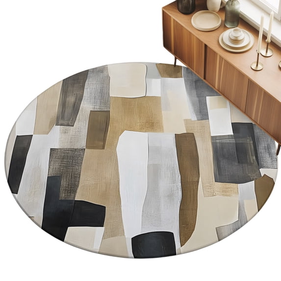 3.3ft Round Rug Abstract Color Blocks Area Rugs for Living Room Bedroom ...