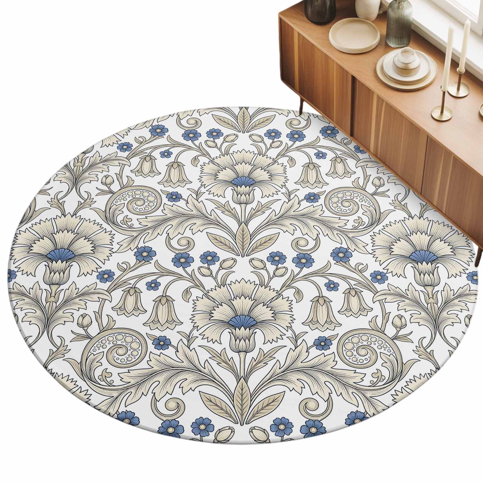 3.3ft Round Rug Abstract Flowers Area Rugs for Living Room Bedroom ...