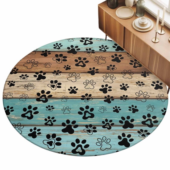 3.3ft Round Rug Aqua Brown Area Rugs for Living Room Bedroom Washable ...