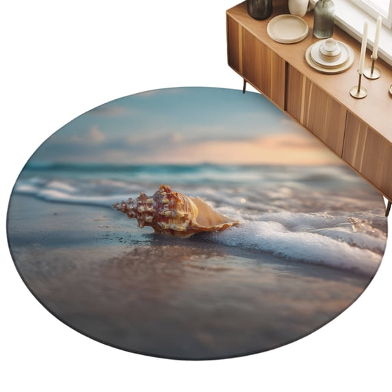 3.3ft Round Rug Beach Conch Area Rugs for Living Room Bedroom Washable ...
