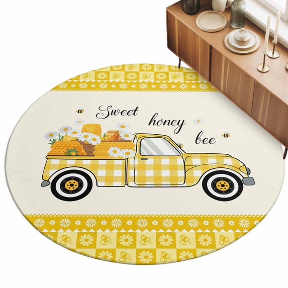 3.3ft Round Rug Bee Truck Area Rugs for Living Room Bedroom Washable ...