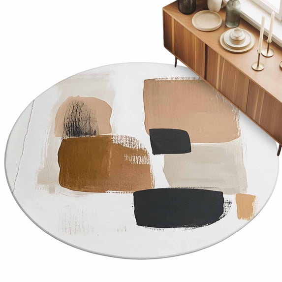 3.3ft Round Rug Beige Abstract Art Area Rugs for Living Room Bedroom ...