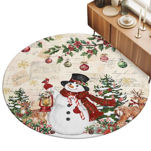 3.3ft Round Rug Beige Christmas Snowman Area Rugs for Living Room ...