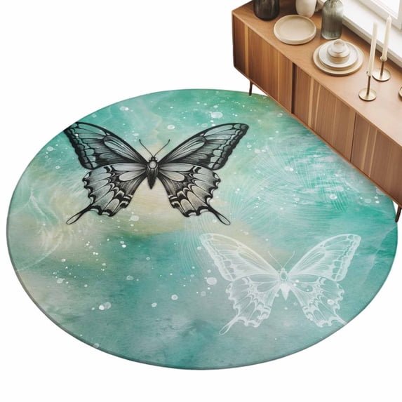 3.3ft Round Rug Black Butterflies Area Rugs for Living Room Bedroom ...
