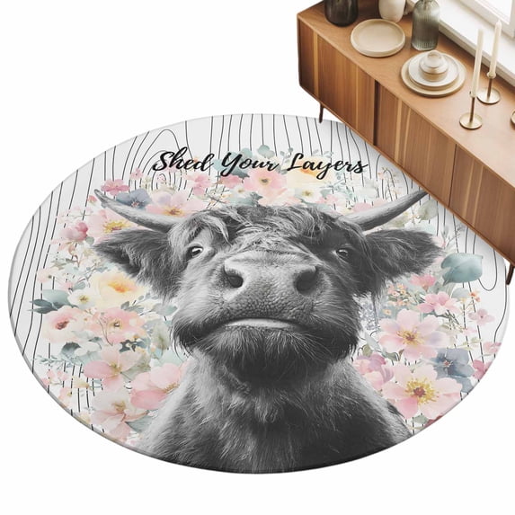 3.3ft Round Rug Black Cow Floral Area Rugs for Living Room Bedroom ...