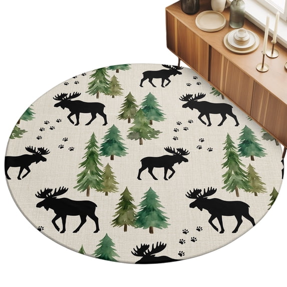 3.3ft Round Rug Black Green Moose Area Rugs for Living Room Bedroom ...