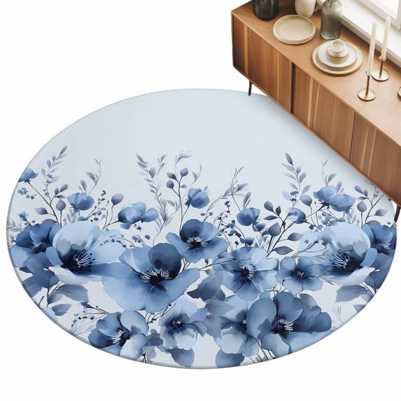 3.3ft Round Rug Blue Blooms Floral Area Rugs for Living Room Bedroom ...