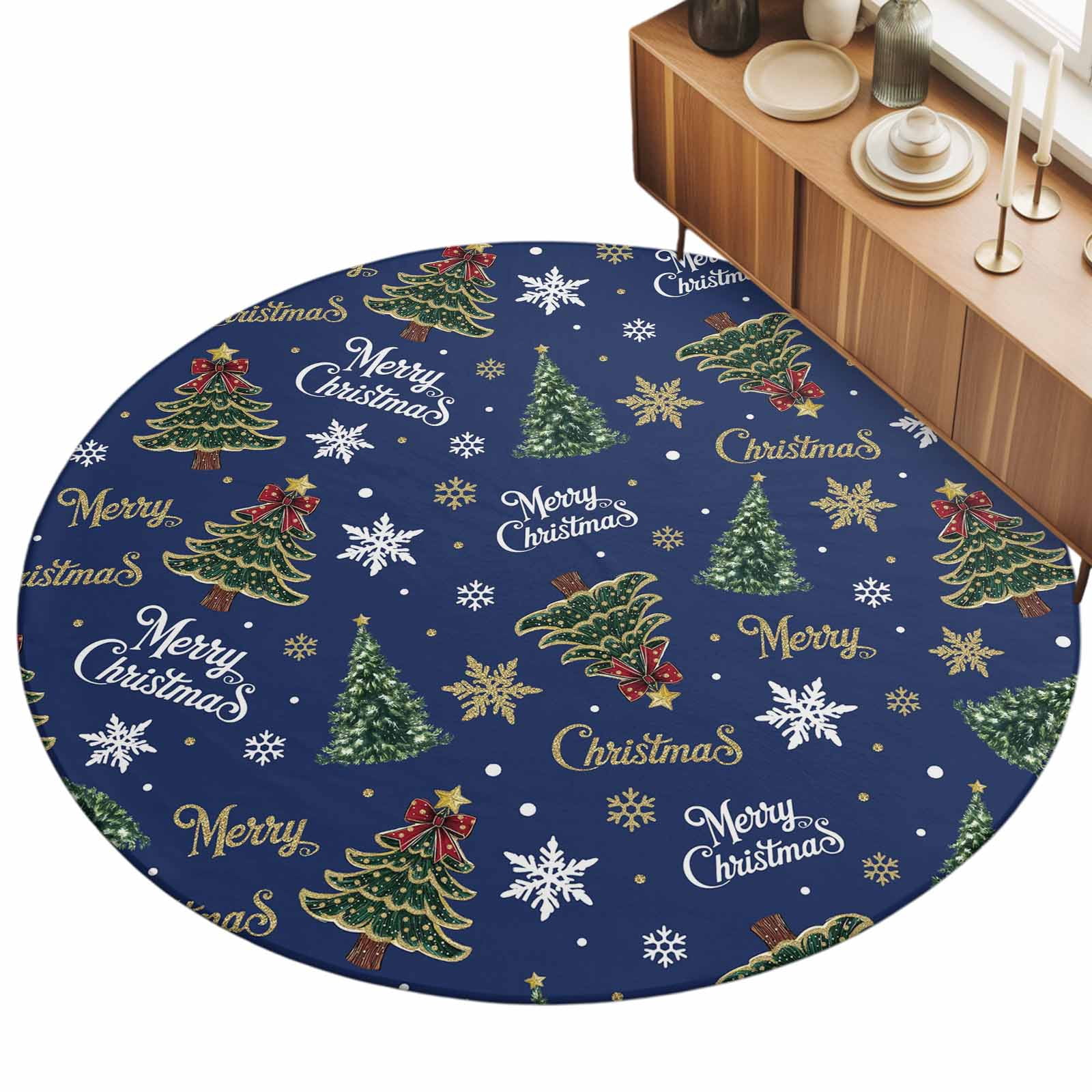 3.3ft Round Rug Blue Christmas Area Rugs for Living Room Bedroom ...