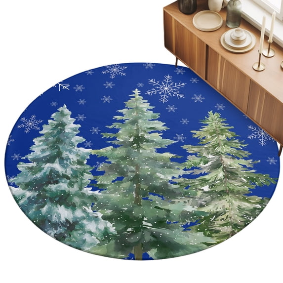 3.3ft Round Rug Blue Christmas Tree Area Rugs for Living Room Bedroom ...