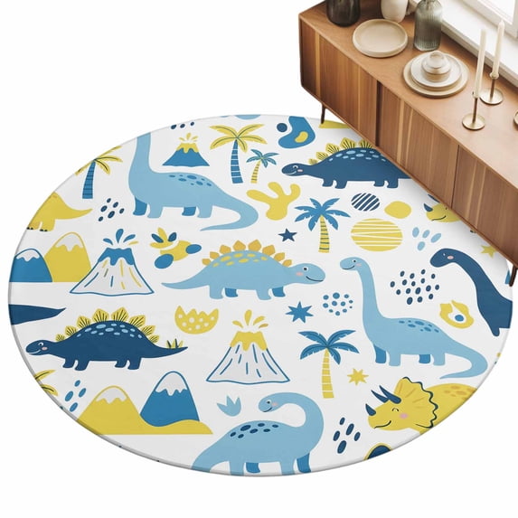 3.3ft Round Rug Blue Dinosaur Area Rugs for Living Room Bedroom ...