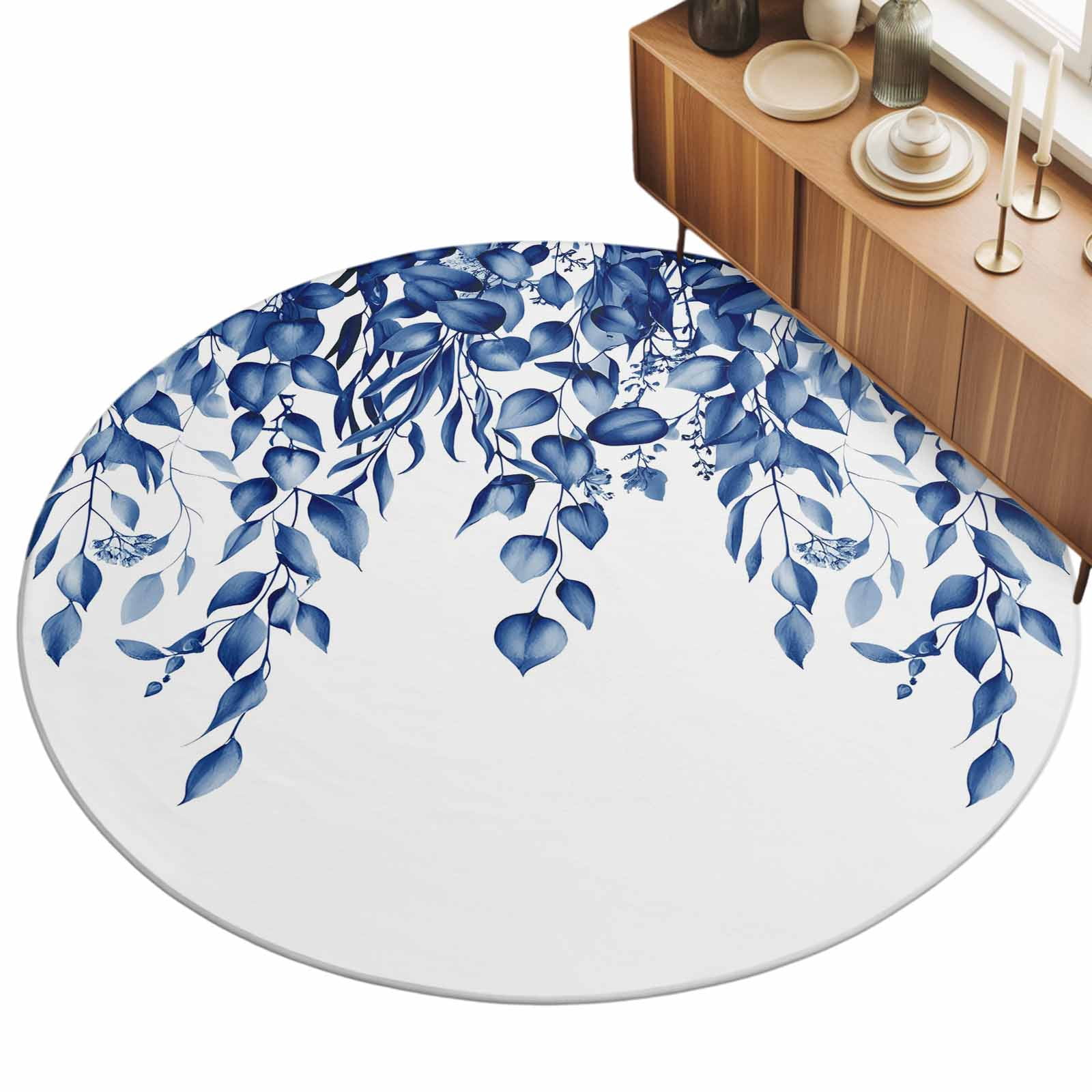 3.3ft Round Rug Blue Eucalyptus Area Rugs for Living Room Bedroom ...