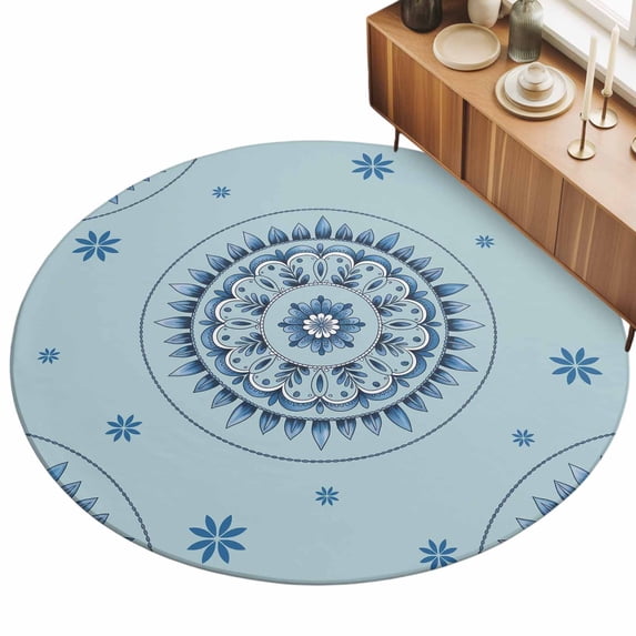 3.3ft Round Rug Blue Floral Area Rugs for Living Room Bedroom Washable ...