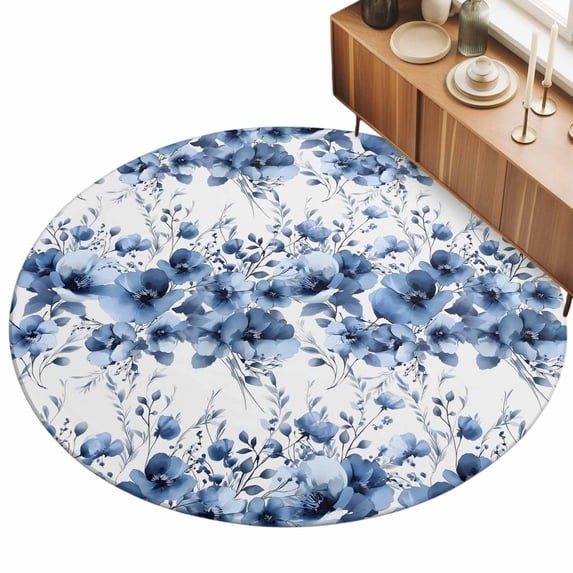 3.3ft Round Rug Blue Floral Area Rugs for Living Room Bedroom Washable ...
