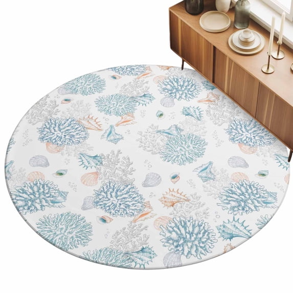 3.3ft Round Rug Blue Gray Coastal Area Rugs for Living Room Bedroom ...