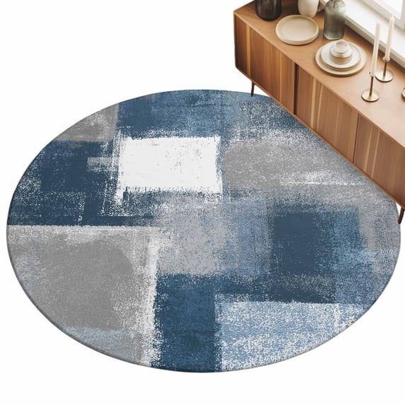3.3ft Round Rug Blue Grey Ombre Area Rugs for Living Room Bedroom ...