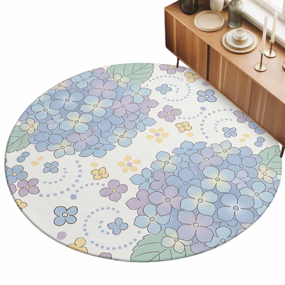 3.3ft Round Rug Blue Hydrangea Area Rugs for Living Room Bedroom ...