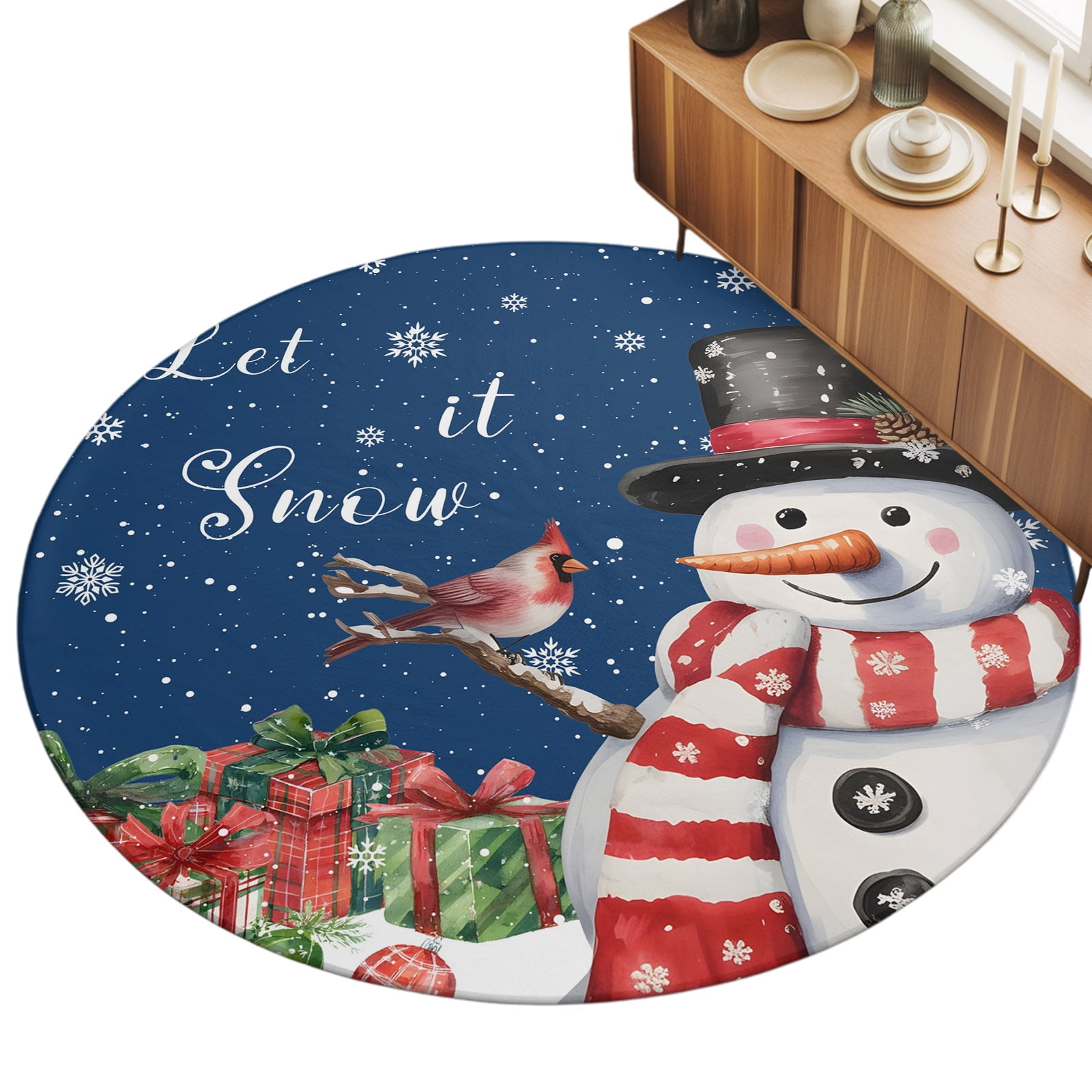 3.3ft Round Rug Blue Snowman Christmas Area Rugs for Living Room ...