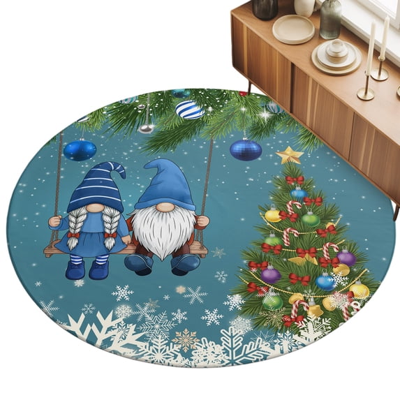 3.3ft Round Rug Blue Teal Gnomes Christmas Area Rugs for Living Room ...