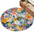 3.3ft Round Rug Blue Yellow Flowers Area Rugs for Living Room Bedroom ...